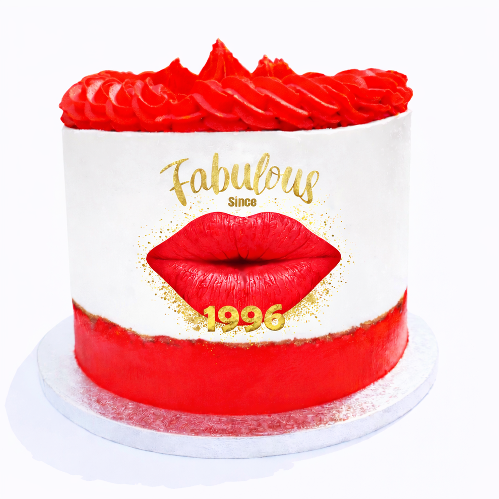 ‘Fabulous Since…’ Edible Cake Topper | Glittery Gold Text & Lips ...